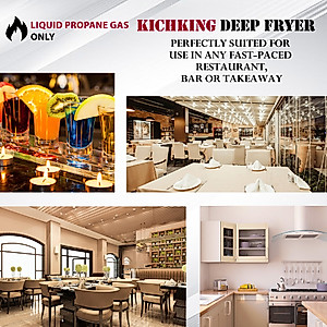 KICHKING Natural Gas Floor Fryer, 3 Tube Commercial Deep Fryer with 2 Baskets, 40 lbs Capacity, 90000 BTU, Restaurant Stainless Steel Gas Upright Fryer, Deep Floor Fryer Consistent Temp 200-400°F