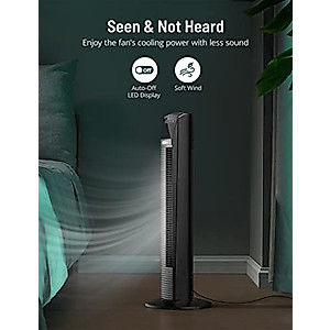 Delvit Tower Fan, Oscillating Quiet Cooling Fan with Remote, Digital Thermostat,12H Timer, 3 Speeds & 4 Modes, Portable Stand Up Floor Bladeless Fan for Bedroom, Living Room, Kitchen, Office