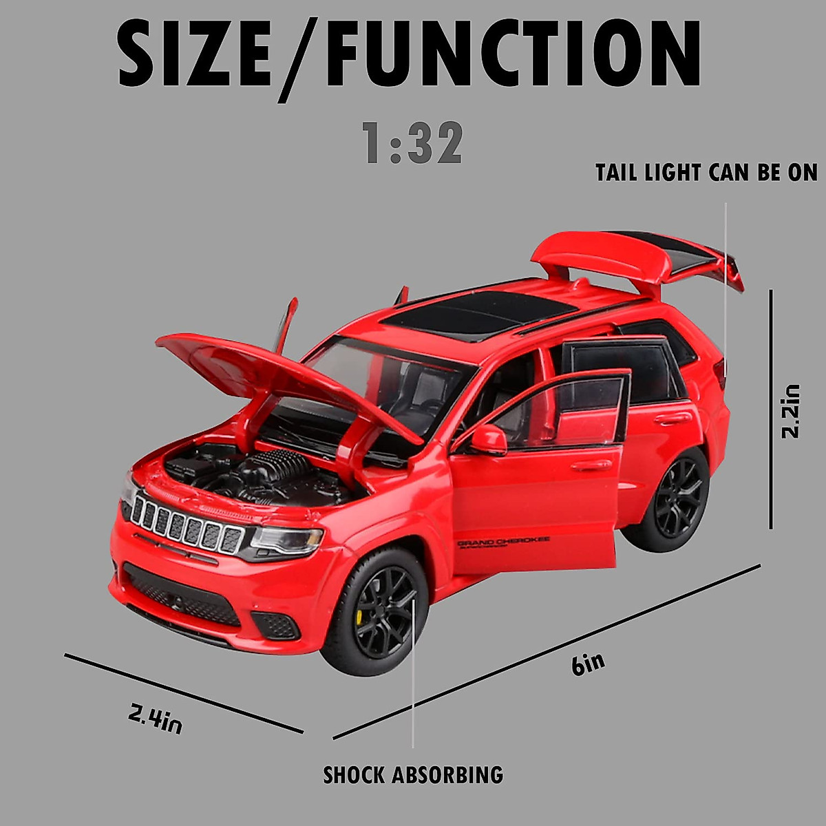 Car Model 1/32 Scale Grand Cherokee Pull Back Diecast Vehicles Toys, Alloy Model Car Collection Mode for Kids,Adult,Boyfriend Gift(Red)