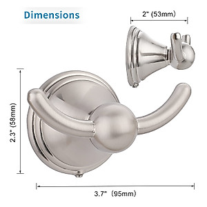 FILTA Bathroom Towel Hooks, Brushed Nickel Robe & Towel Hooks for Bathroom Wall Mounted, Traditional Bathroom Towel and Robe Wall Hooks for Hanging Towels, Bath Towel Hook for Shower Wall (2 Pack)