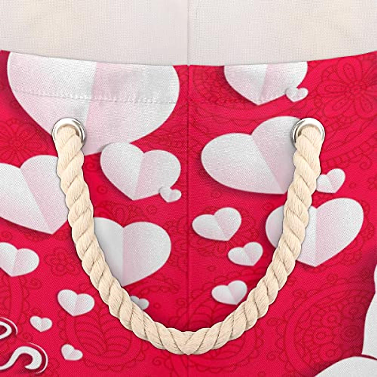 Love You Heart Pattern Large Round Baskets for Storage Laundry Baskets with Handles Blanket Storage Basket for Bathroom Shelves Bins for Organizing Nursery Hamper Girl Boy