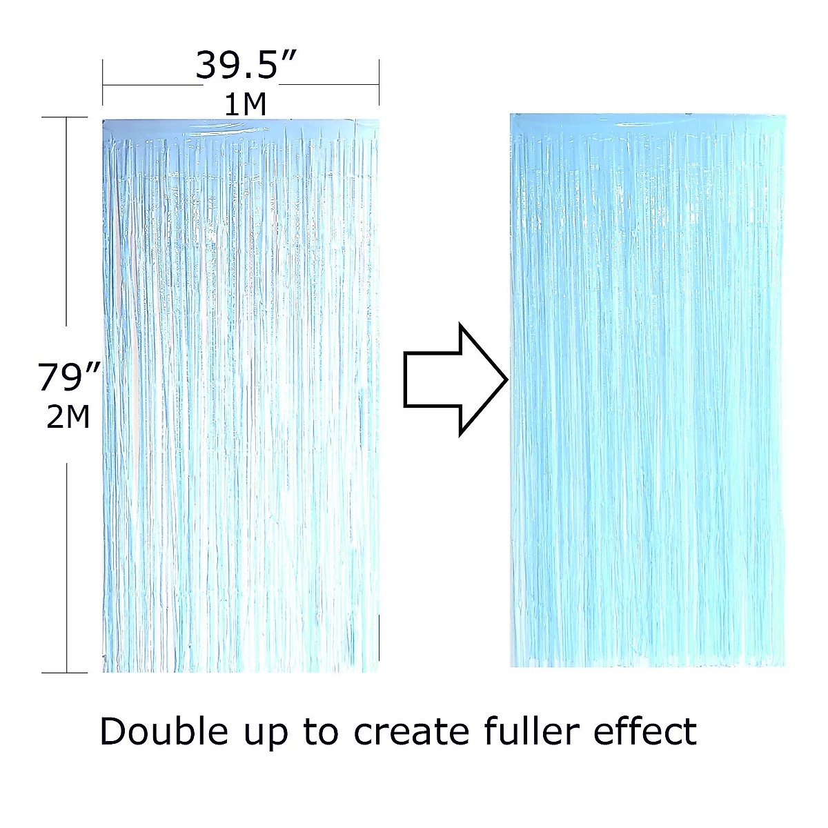 Allgala 4 Pack Macaron Blue Metalic Tinsel Party Photo Backdrop Curtain 3.3x6.6 FT (1x2M) Photo Booth Background Curtains Door Fringe Décor Party Streamer for Birthday Graduation New Year Eve