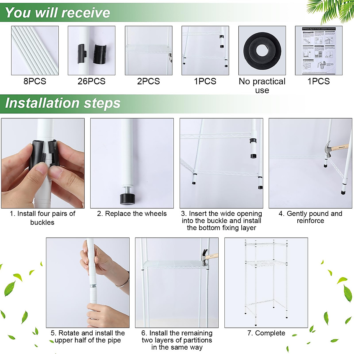 Huwena 4 Tier Mini Fridge Stand with Storage for Dorm Microwave Stand Over Mini Fridge Storage Shelf Adjustable Height Mini Fridge Organizer for College Rooms Kitchen Pantry (White)