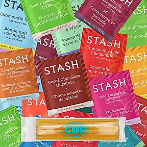Stash Herbal & Decaf Tea Sampler (40 count) 20 Flavor Assortment with By The Cup Honey Sticks