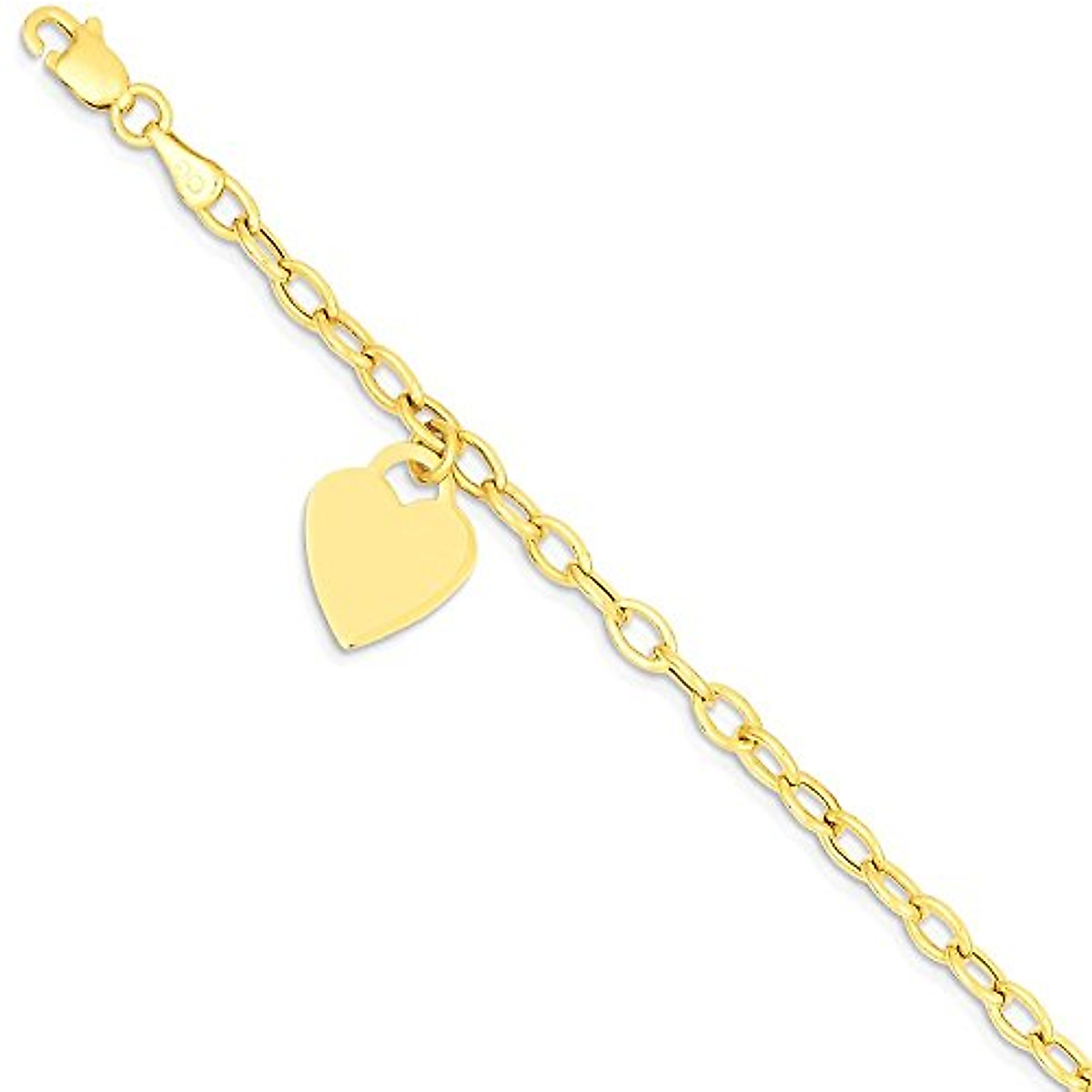 IceCarats 14K Yellow Gold Dangling Heart Love Chain Charm Bracelet 7.5 inch