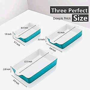 IPOW 3 Pack Casserole Dish Bakeware Set [Large&Deep], Ceramic Baking Dishes for Oven, to Table Plate Pan for Lasagna&Chicken Baking Cooking, Gift for wedding Party, Turquoise