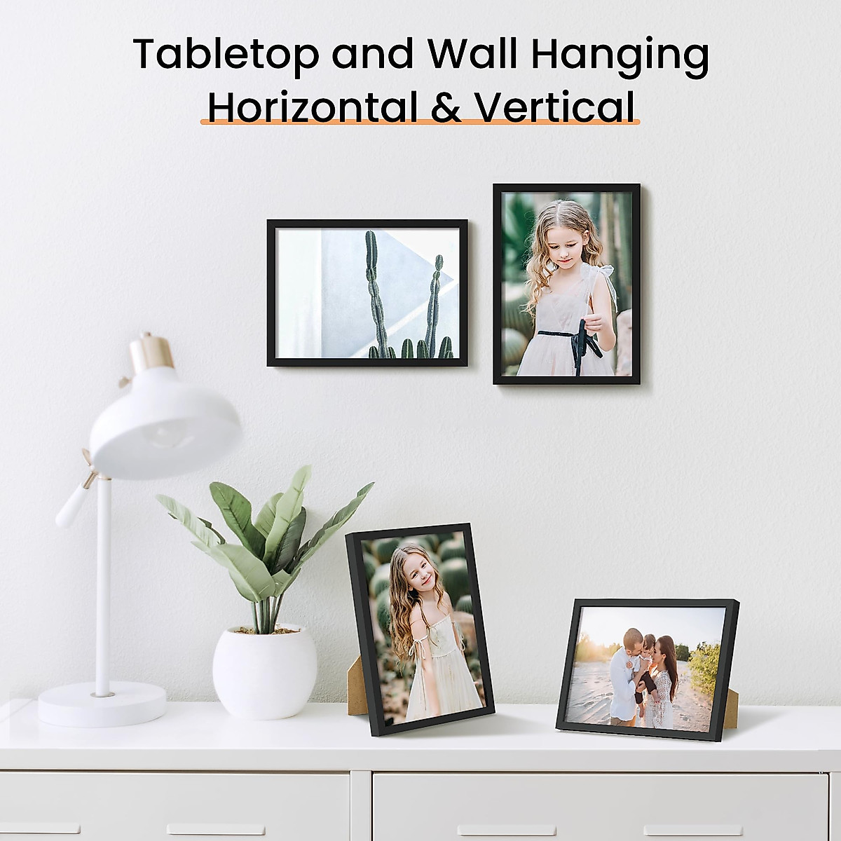 upsimples 5x7 Picture Frame Set of 3, Made of High Definition Glass for 5x7 Black Frames, Wall and Tabletop Display Thin Border Photo Frame for Home Décor