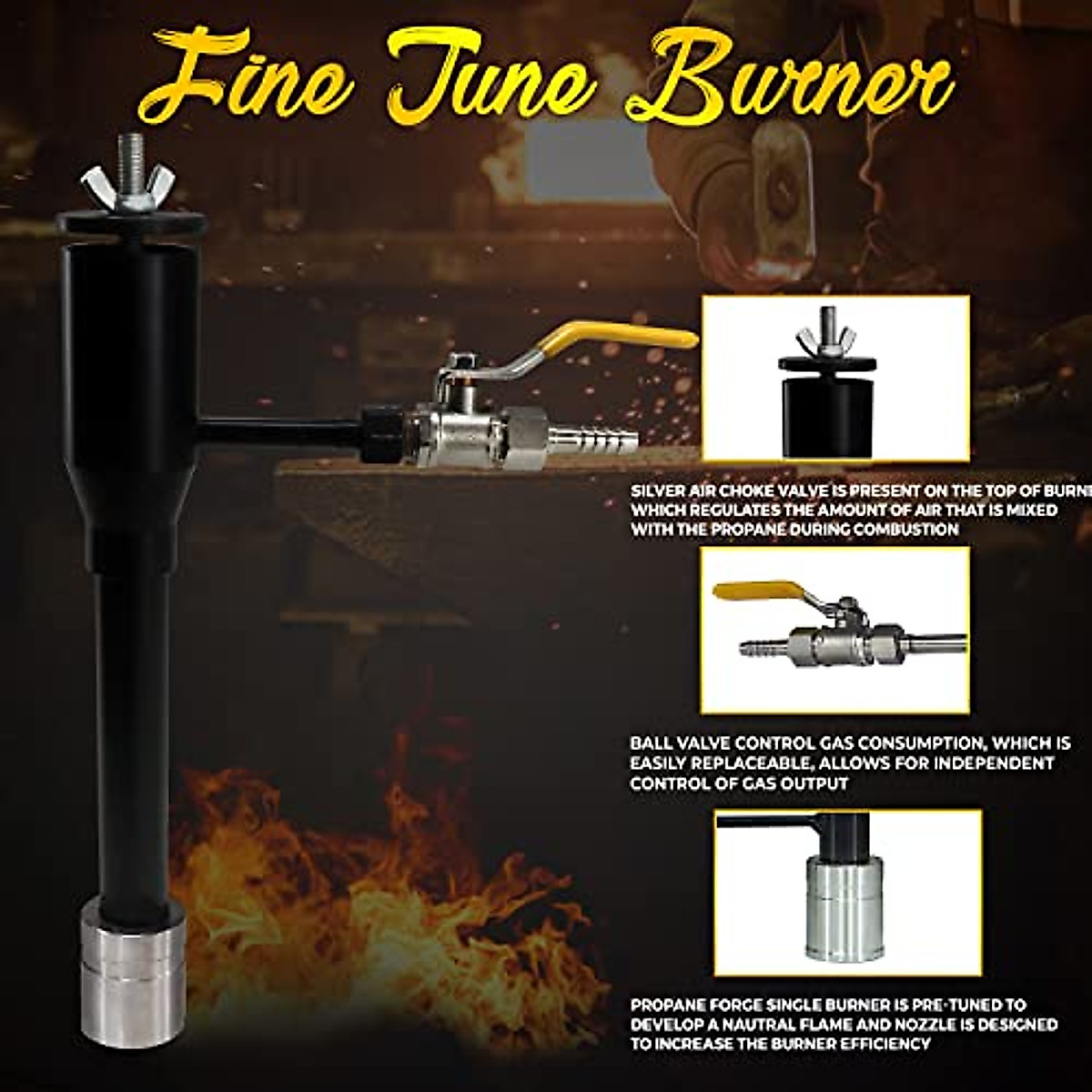 SIMOND STORE Propane Forge Burner Kit, Single Burner for Blacksmithing Furnace Foundry Forge Jewelry Making Raku Kiln Farrier - MS Forge Burner with Hose Valve and Regulator