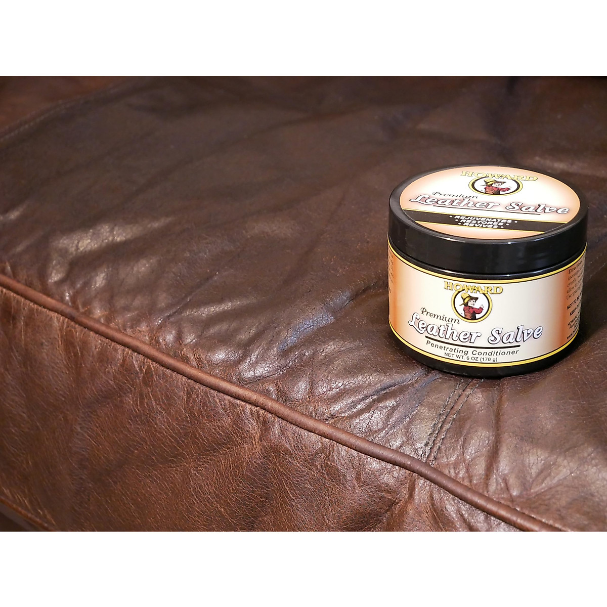 Howard Products Leather Salve - Leather Conditioner for Car Interior, Rejuvenates, Protects, Revives Leather: Couches, Shoes, No Sticky Residue