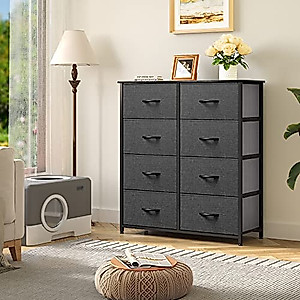 DWVO Dresser for Bedroom, Fabric Dresser with 8 Drawers, Tall Dresser, Double Dresser, Chest of Drawers for Closet, Living Room, Sturdy Steel Frame, Wooden Top, Easy Pull Handle, Black Ash