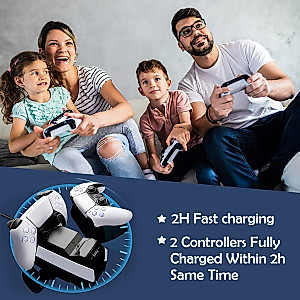 EGM PS5 Controller Accessories Double Head Power Supply, PS5 Controler White, Apply to Dual Sense Control PS5, PS5 Charging Station with 5v/3a Fast Charging Ac Adapter