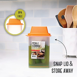 Bonita Home Pickle Storage Container with Strainer | Lift, Drain and Store Condiment Food Saver Jar with Snap Lid | 40.6 oz, 7.5" H x 4.25" W x 4.25" L (Jade Green)