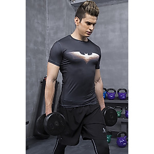 Red Plume Men's Compression Fitness Shirt,Bat Printing Sports Wicking T-Shirt (XXL) Black