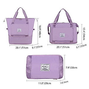 Large Capacity Folding Travel Bag Dry Wet Separated Foldable Gym Bag Fashion Travel Duffel Bag Expandable Space Portable Lightweight Waterproof Carry On Tote (Grey)