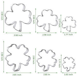 Shamrock Cookie Cutters Set, 6 Pieces St. Patrick's Day Clover,Four Leaf Clover Shaped Cookie Cutters Supplies4'', 3'',1.8' Biscuit Cutters for Saint Patrick's Day Irish Party