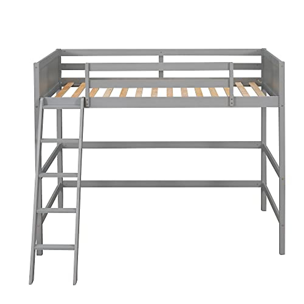ODC Twin Loft Bed with Angle Ladder, Solid Wood Loft Bed with Safety Guardrail for Teenagers and Adults, High Loft Bed with Wooden Slats Support, No Box Spring Needed