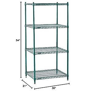 Nexel 21" x 30" x 54", 4 Tier Adjustable Wire Shelving Unit, NEXGuard Anti-Microbial Agent, NSF Listed Commercial Storage Rack, Poly-Green, Leveling feet