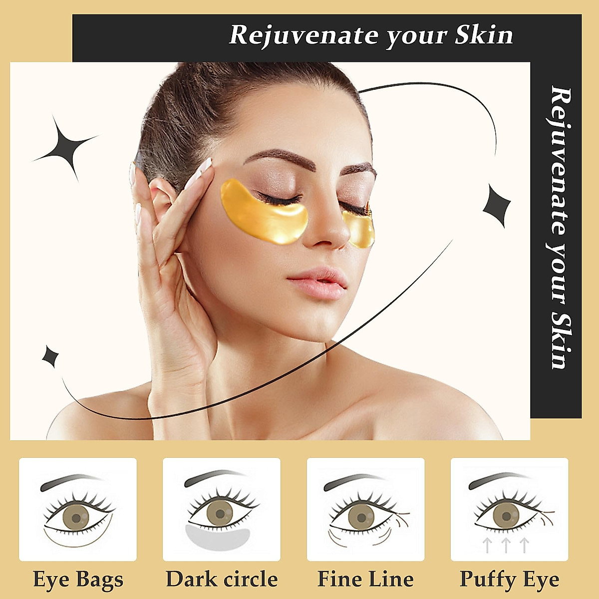 Adofect 31 Pairs Under Eye Patches -Reduce Eye Bags -24K Gold Eye Mask Collagen Under Eye Gel Pads for Puffiness and Dark Circle, Wrinkle, Revitalize and Refresh Your Skin