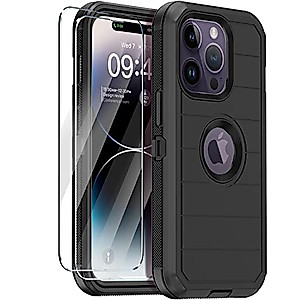 Annymall for iPhone 14 Pro Max Case with 2 Screen Protector,Full Body Shockproof Drop Protection Dust Proof Heavy Duty 3-Layer Military Rugged Durable Cover for Apple iPhone 14 Pro Max 6.7" (Black)
