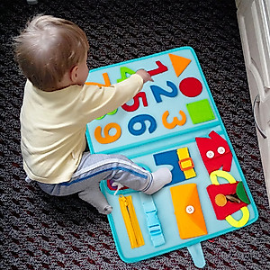 COVTOY Busy Board Montessori for 1-2 Year Old, Developing Fine Motor Skills and Basic Skills, 19-in-1 Educational Sensory Board for Toddler Toys Age 1-2, Birthday Gifts for Kids