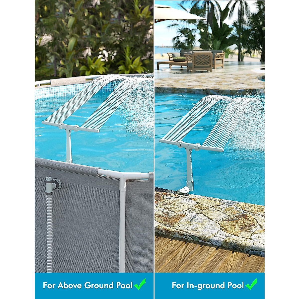 Pool Fountain for Above and In-Ground Pools, Adjustable Dual Spray Waterfall Sprinkler Cooler for Pool, Swimming Pool Spa Water Fountain, High-Pressure Pool Spray Fountain