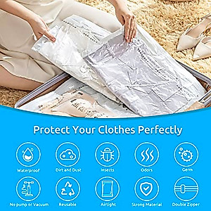 COSadiman Vacuum Storage Bags Space Saver Bags with Hand Pump, 6 PCS Plain/Flat Heavy Duty Space-saving Storage Bags,Vacuum Sealed Bags for Beddings Quilt Clothes Blankets Comforters Closet Organizers, Save Up 80% Space (Large, Transparent)