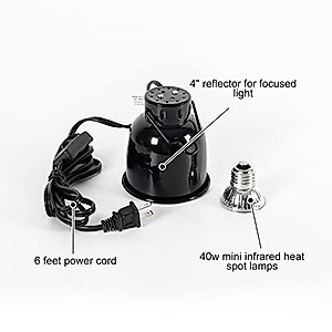 OIIBO Mini Reptile Heat Lamp, 40W Infrared Heat Spot Lamps with 4 Inch Deep Dome Reptile Light Fixture, Red Heat Light for Bearded Dragon Snake Reptiles Amphibians Small Animals