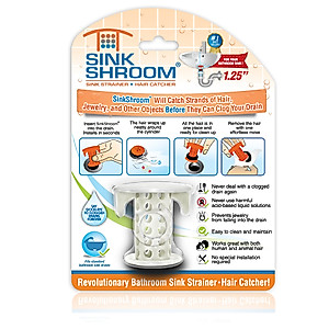 SinkShroom The Revolutionary Sink Drain Protector Hair Catcher/Strainer/Snare, White