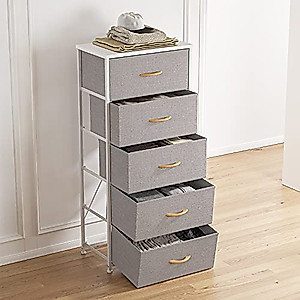 BANTI Dresser for Bedroom, Tall Kids Fabric Vertical Dresser with 5 Drawers, Storage Tower Organizer Unit for Closet, Living Room, Bedroom, Hallway, Steel Frame Wood Top, Light Grey