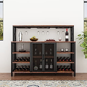 Gyfimoie Wine Bar Cabinet, 55 Inches Kitchen Sideboard Buffet Cabinet with Wine Rack Storage, Industry Coffee Bar Cabinet with Wine Rack and Glass Holder for Liquor and Glasses (Rustic)
