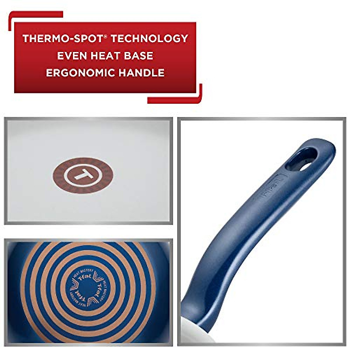 T-fal Initiatives Ceramic Nonstick Cookware Set 14 Piece Pots and Pans Blue