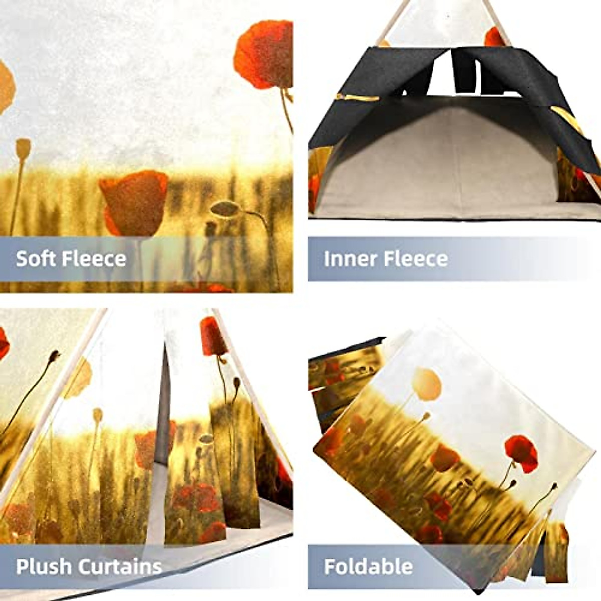 enheng Small Pet Hideout Sunset Poppy Grass Hamster House Guinea Pig Playhouse for Dwarf Rabbits Hedgehogs Chinchillas