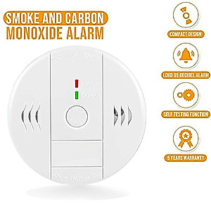 Combination Smoke and Carbon Monoxide Detector Alarm, Beeps Warning Smoke Co Alarm Clock for Travel Home Bedroom Living Room Car Basement Attics, Battery Operated, Comply with UL 217/2034, 2-Pack