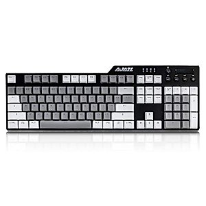 AK35I Wired Full-Size Mechanical Gaming Keyboard with Blue Switches, White-Grey Matching PBT Keycaps, Anti-Ghosting Multimedia Keys Roller, White Backlit, Programmable Macro, Aluminum Black