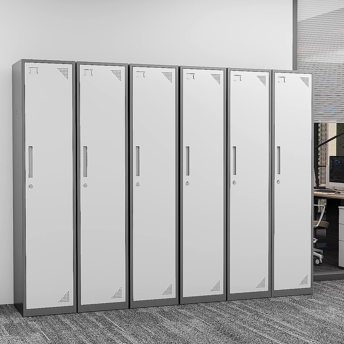 PEUKC Metal Storage Locker, 71" Tall Locker Storage Cabinet for Employees, Steel Storage Cabinet Locker with Lock and Keys for School, Gym, Home, Office Staff(1 Door-Grey)