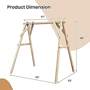Tangkula 770lbs Porch Swing Frame, Heavy Duty A-Frame Wooden Swing Stand with Reinforced Bars, Freestanding Log Porch Swing Frame Only for DIY Painting, Ideal for Porch, Lawn, Garden, Backyard