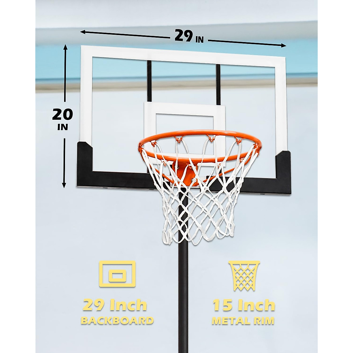 WIN.MAX Kids Basketball Hoop 29 in Backboard, 3.2 to 7.2FT Adjustable Height, Swimming Pool Basketball Hoop Outdoor for Kids/Adults Indoor Outdoor