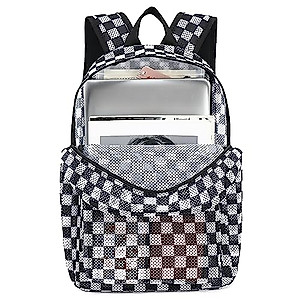 Xunteny Checkered Mesh Backpack for Girls Women, Semi-Transparent Kids School Backpack College Bookbag Casual Daypacks for Beach Gym Travel