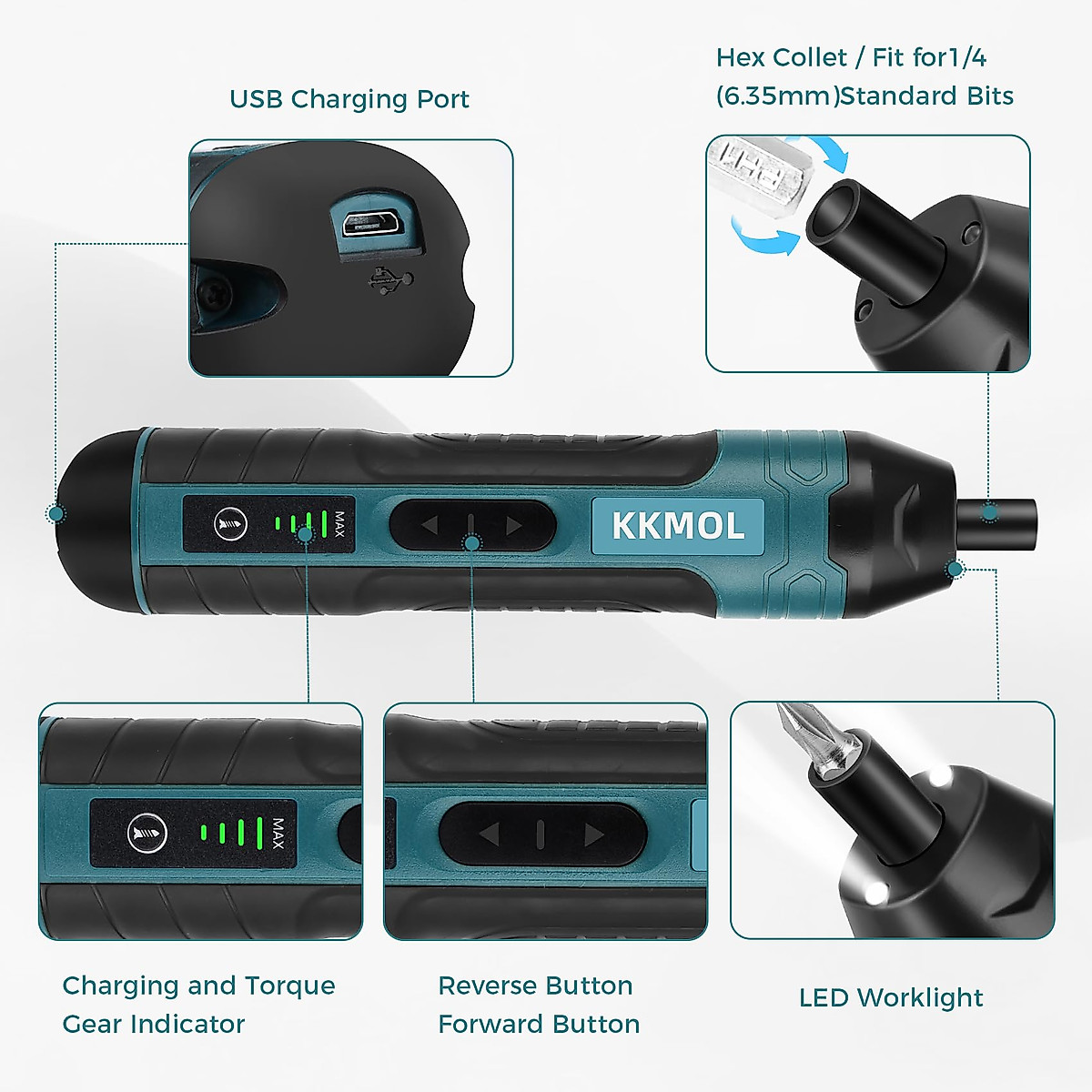 KKMOL Electric Screwdriver,3.6V Small Cordless Screwdriver Rechargeable, 4-Speed Torque (5n.M) Adjustment, Portable Electric Screwdriver Set With 108 Accessories and Usb Cable
