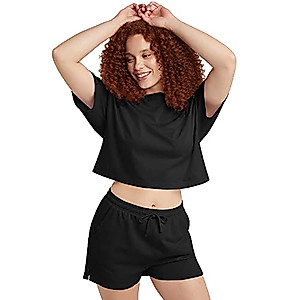 Hanes Originals Short-Sleeve Cropped T-Shirt, 100% Cotton Tees for Women, Boxy Fit, Black