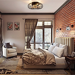 NookNova Ceiling Fan with Lights, 16 Inch Caged Ceiling Fan Lights Remote Control Small Industrial Ceiling Fan Light Fixture Flush Mount Farmhouse Light 6 Speeds Bladeless Lights for Bedroom Kitchen