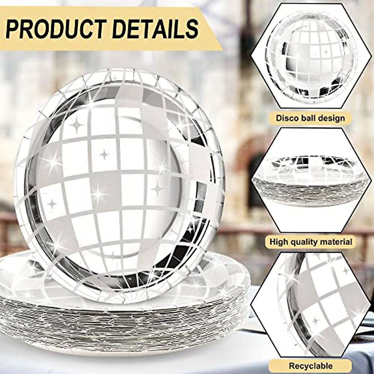60 Pieces 9" Silver Disco Ball Paper Plates 70s Disco Party Plates Bachelorette Party Plates Disco Party Decorations Disco Party Supplies for Birthday Reunion Rock Party Disco Party 70s Groovy Party