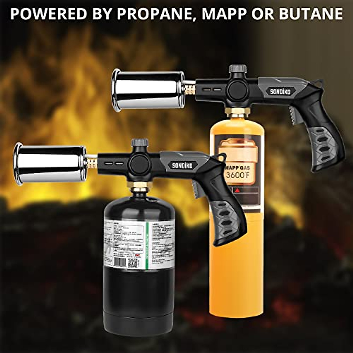 Sondiko Powerful Grill & Cooking Torch L8010, Sous Vide, Propane Kitchen torch, Campfire Starter,  Adjustable Flame Thrower Fire Gun for Steak, BBQ and Baking