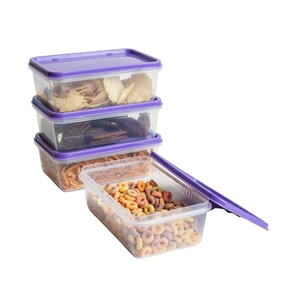 Unica Food Storage Container, with Airtight Lid, Nestable Rectangle Meal Prep Container, BPA-Free, Microwave, and Freezer Safe, Set of 4, 28 oz, 5.56x5.56x3.13 in