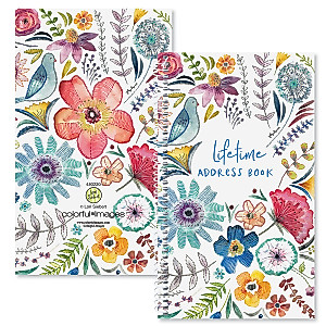 Current Embroidered Florals Address Book-94 Pages; Small 5" x 8-1/2" Size for Purse or Office,Spiral Bound Soft Cover Organizer for Contacts,Addresses,Email, & Phone Numbers + 50 Replacement Stickers