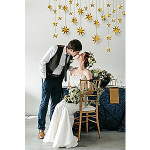 pinkblume Gold Party Decorations Star Garlands Streamer Gold 3D Stars Metallic Paper Hanging Bunting Banner for Birthday Wedding Baby Bridal Shower Holiday Christmas Ramadan EID Mubarak Party Supplies