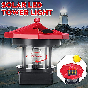 PXRJE Solar Lighthouse，LED Solar Powered Lighthouse，IP65 Waterproof LED Solar Hanging Lamp，360 Degree Rotatable Outdoor Solar Light，Suitable for use in courtyards, lawns, etc(Red,3.74inch)