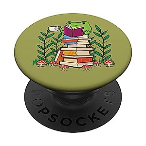 Cottagecore Aesthetic Kawaii Frog Reading Book Bookworm PopSockets Standard PopGrip