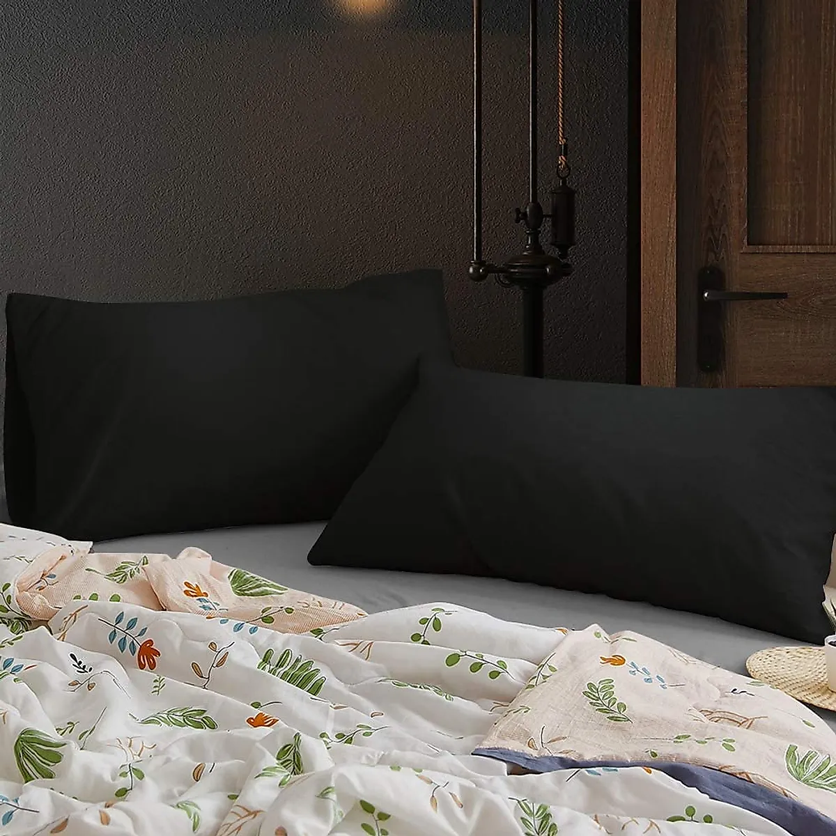 BEDSUM Microfiber Standard Pillowcases Set of 2, Soft Wrinkle Resistant and Easy Care Pillow Cases with Envelope Closure for Kids, 20x26 inches, Black