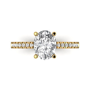 2.21 Ct Oval Cut Clear Simulated Diamond 14K Yellow Gold Solitaire with Accents Engagement Promise Bridal Ring Size 5.25